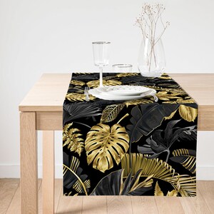 Gold Leaves Table Runner, Leaves Trend Table Cover, Gold White Kitchen ...