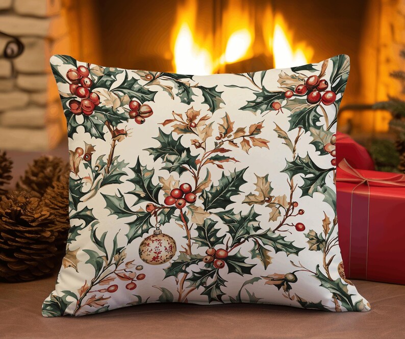 Cardinal Christmas Pillow Covers, Holiday Bird and Poinsettia Cushion ...