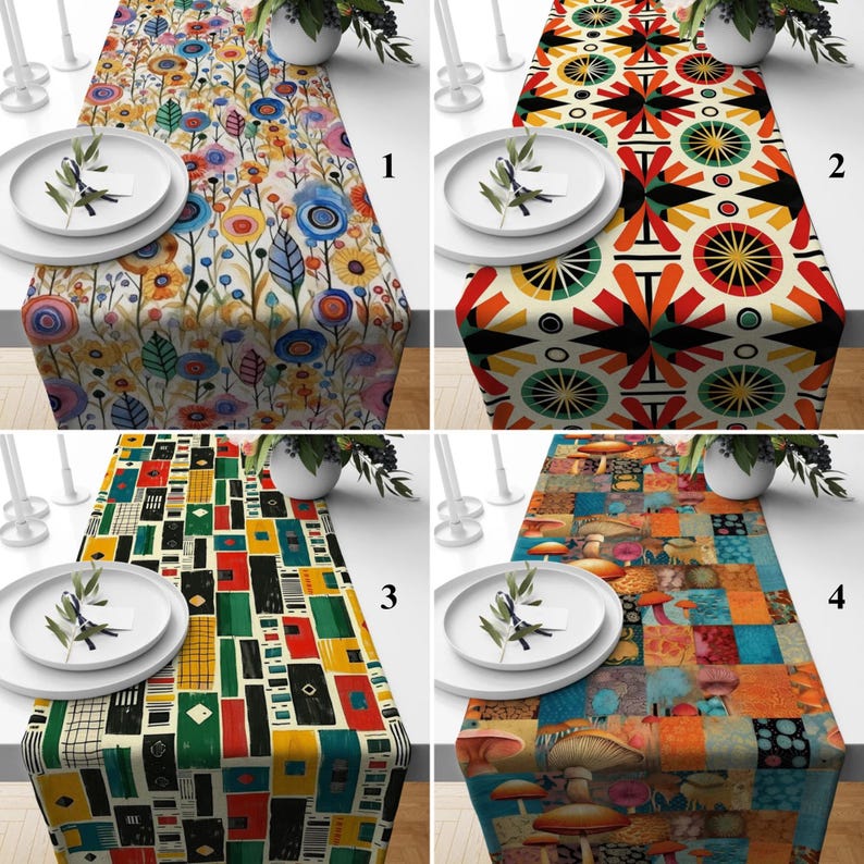 Floral Retro Table Runner, Mid Century Modern Table Decor - Etsy
