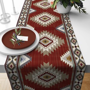 Aztec Design Table Runner, Ethnic Table Top, Turkish Kilim Printing ...