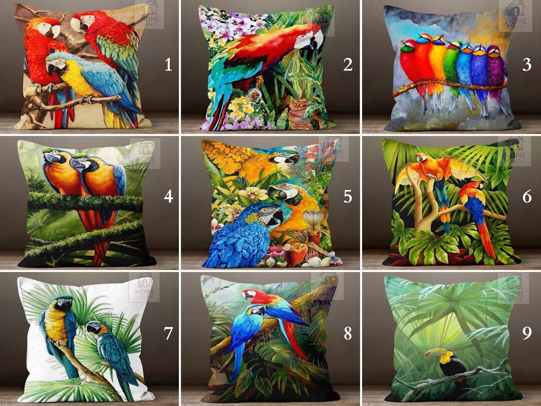 Parrot Painting Pillow Covers, Colorful Birds Pillowcase, Aesthetic ...