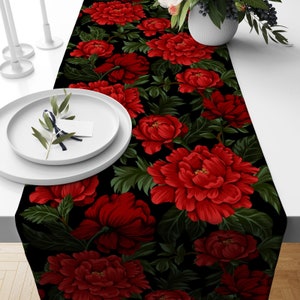 Red Peonies Table Runner, Pansies Table Decoration, Cherry Blossom ...