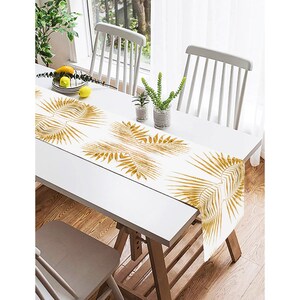 Gold Leaves Table Runner, Leaves Trend Table Cover, Gold White Kitchen ...