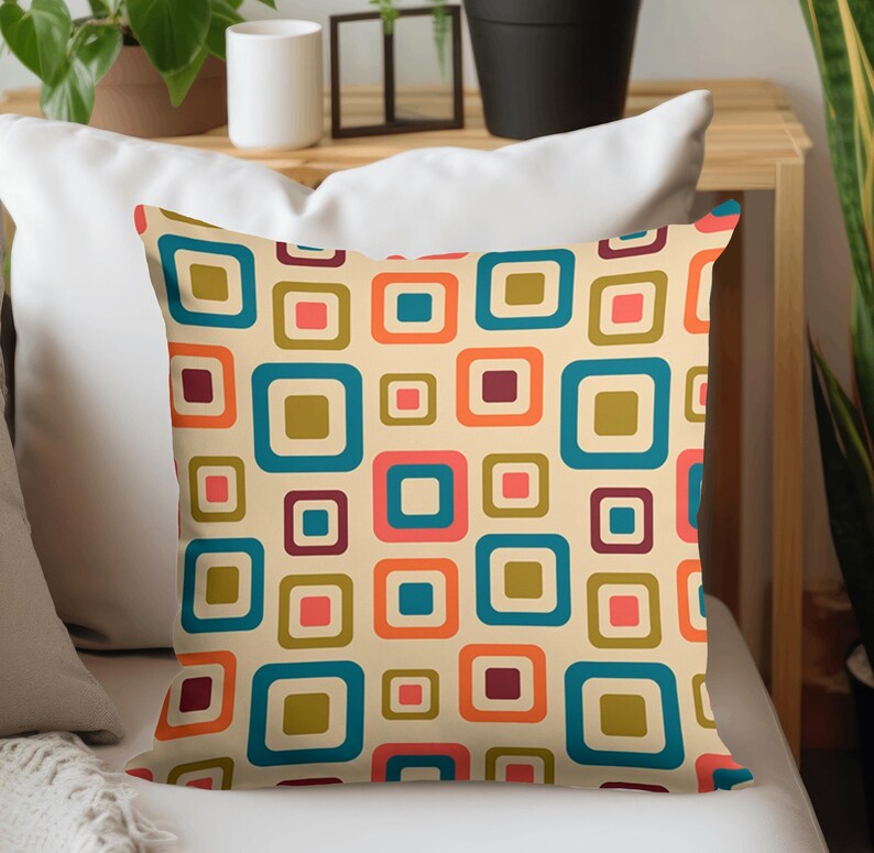 Retro Pattern Pillow Covers, Geometric Grid Design, Memphis Throw Sham ...