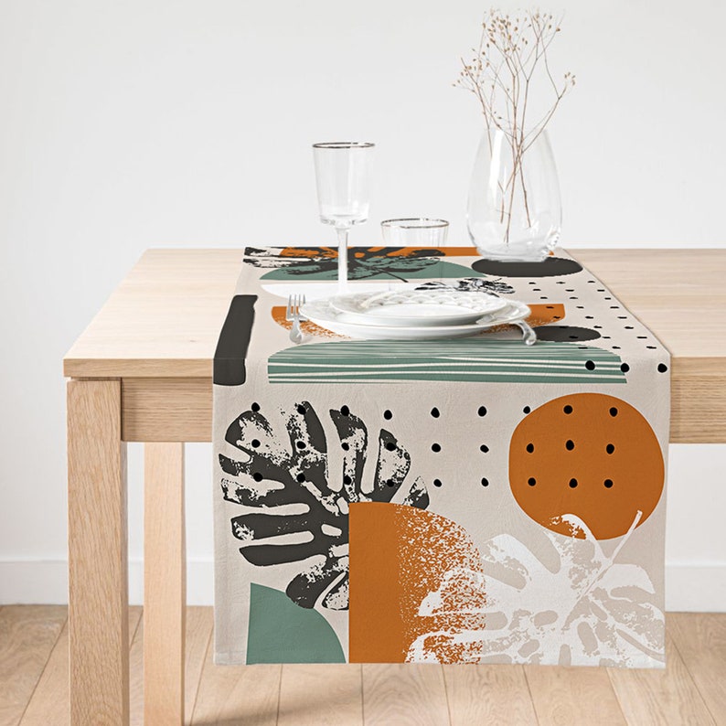 Modern Art Print Table Runner Decorative Abstract Leaves - Etsy
