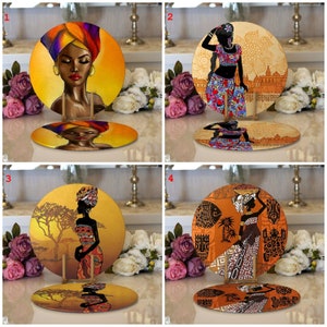 African Woman Placemat, Wooden Table Mat, African Supla, Ethnic Round ...