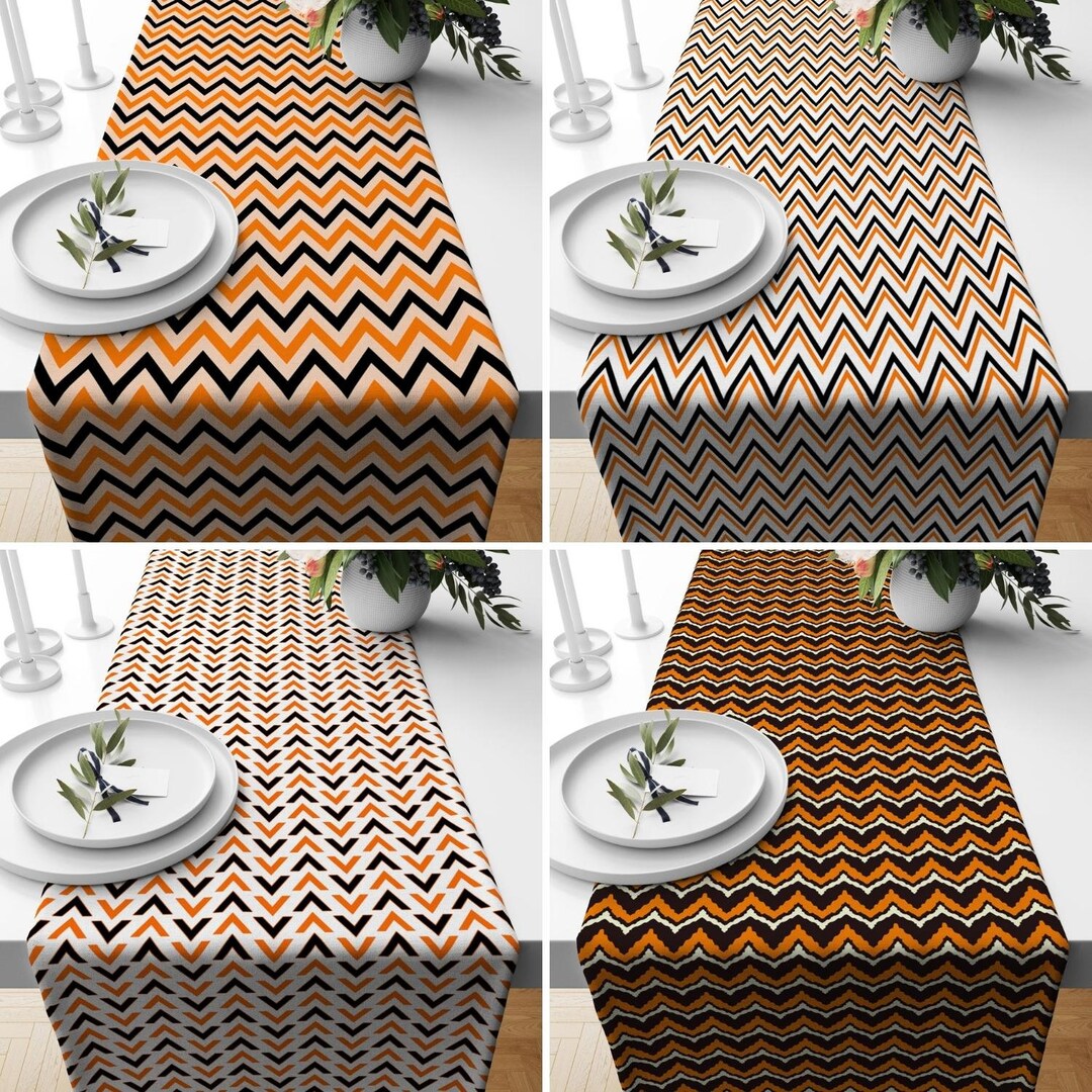 Zigzag Fall Trend Table Runner, Fashion Table Runner, Orange Black ...
