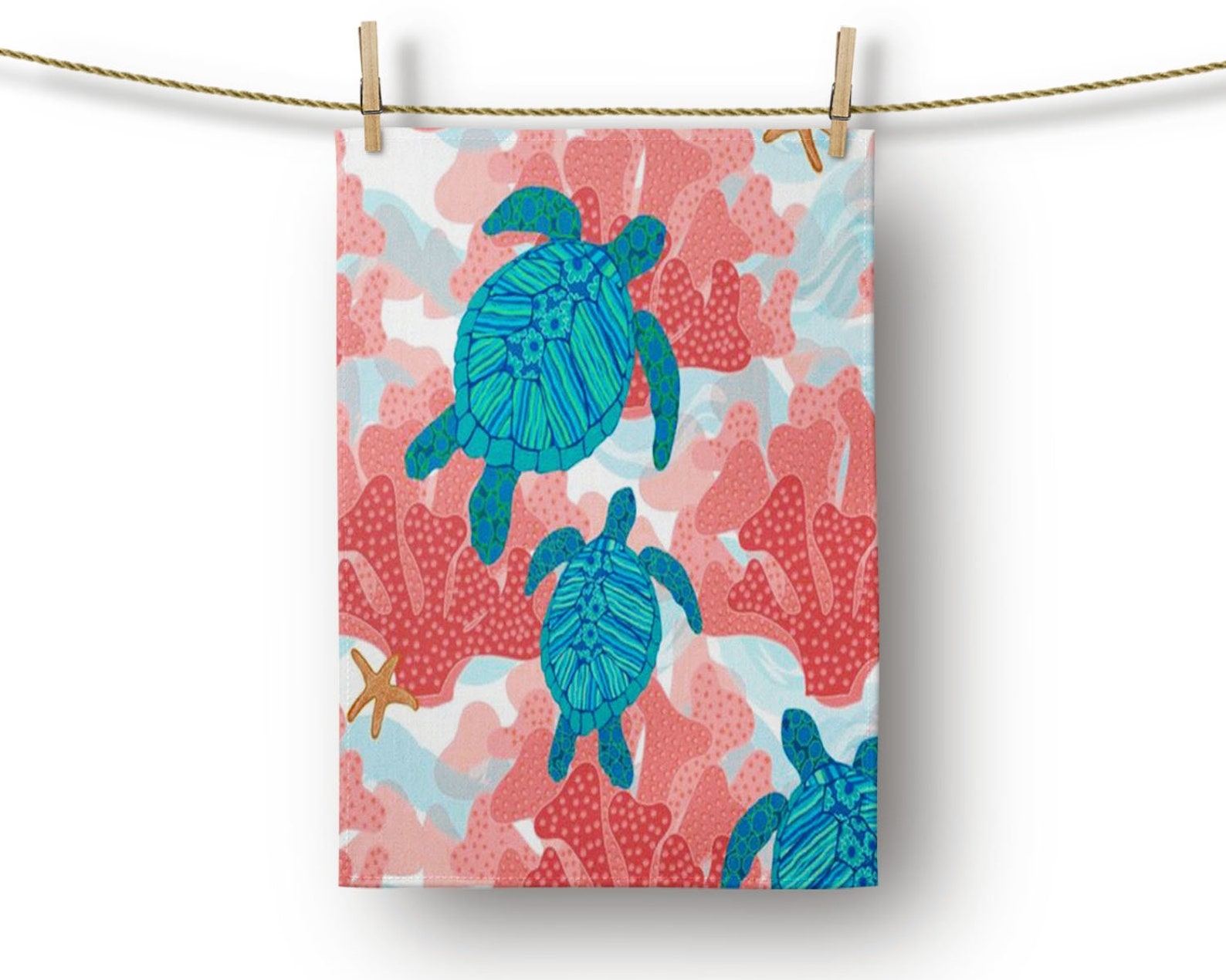 Sea Turtle Tea Towel set of 2 Octopus Pattern Kitchen - Etsy