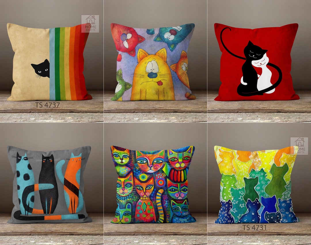 Cat in Rainbow Design Pillow Cover, Cute Cats Pillow Slip, Animal ...