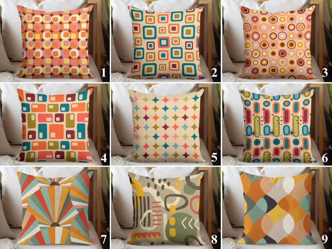 Retro Pattern Pillow Covers, Geometric Grid Design, Memphis Throw Sham ...