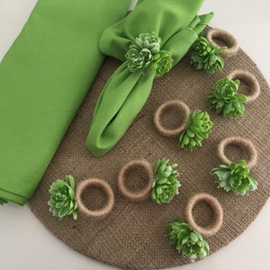 Succulent Napkin Rings, Green Floral Napkin Rings, Wedding Napkin Rings ...