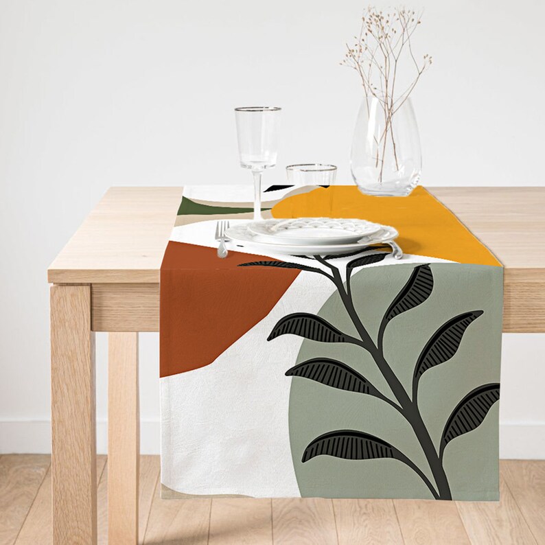 Modern Art Print Table Runner Decorative Abstract Leaves - Etsy