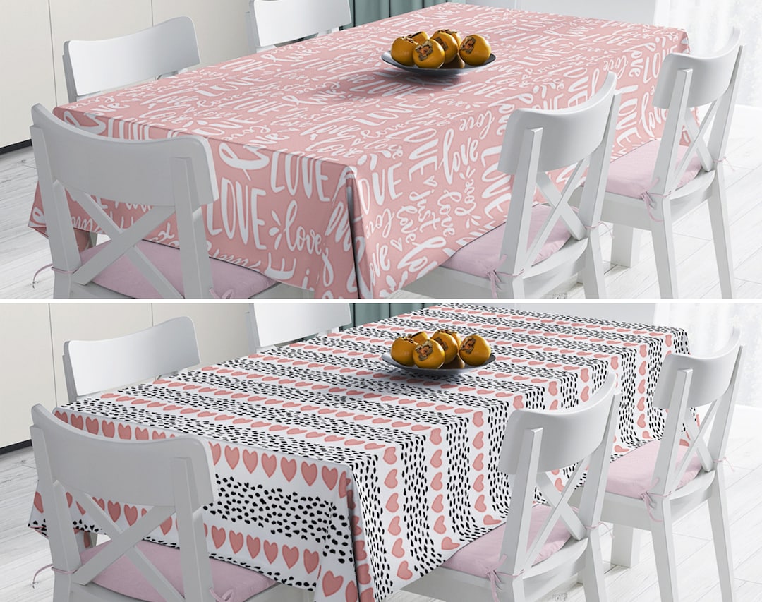 Pink Love Printing Tablecloth, Red Heart Table Cover, Amour Tableware ...