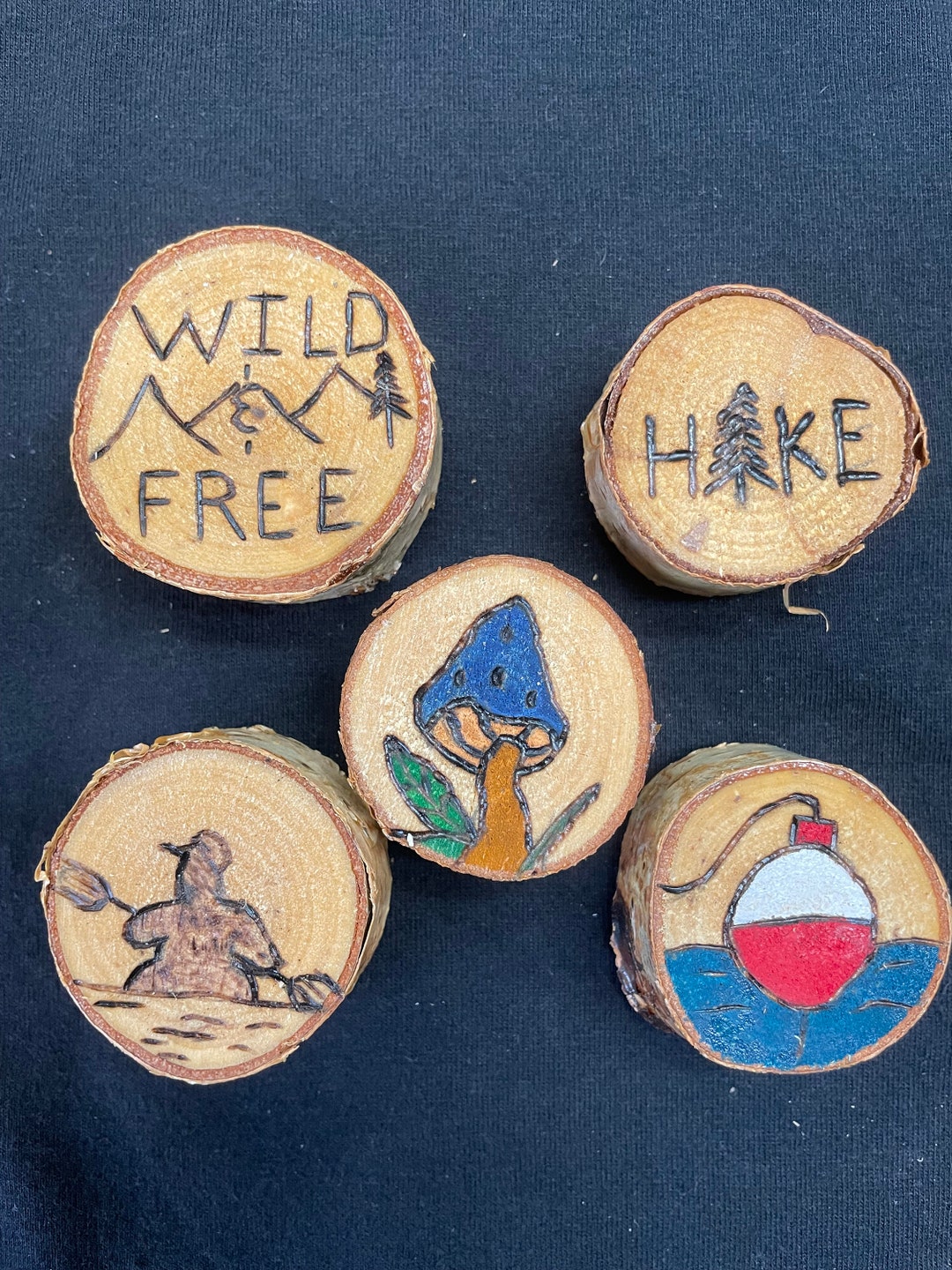 Free Hand Wood Burnt Magnets - Etsy