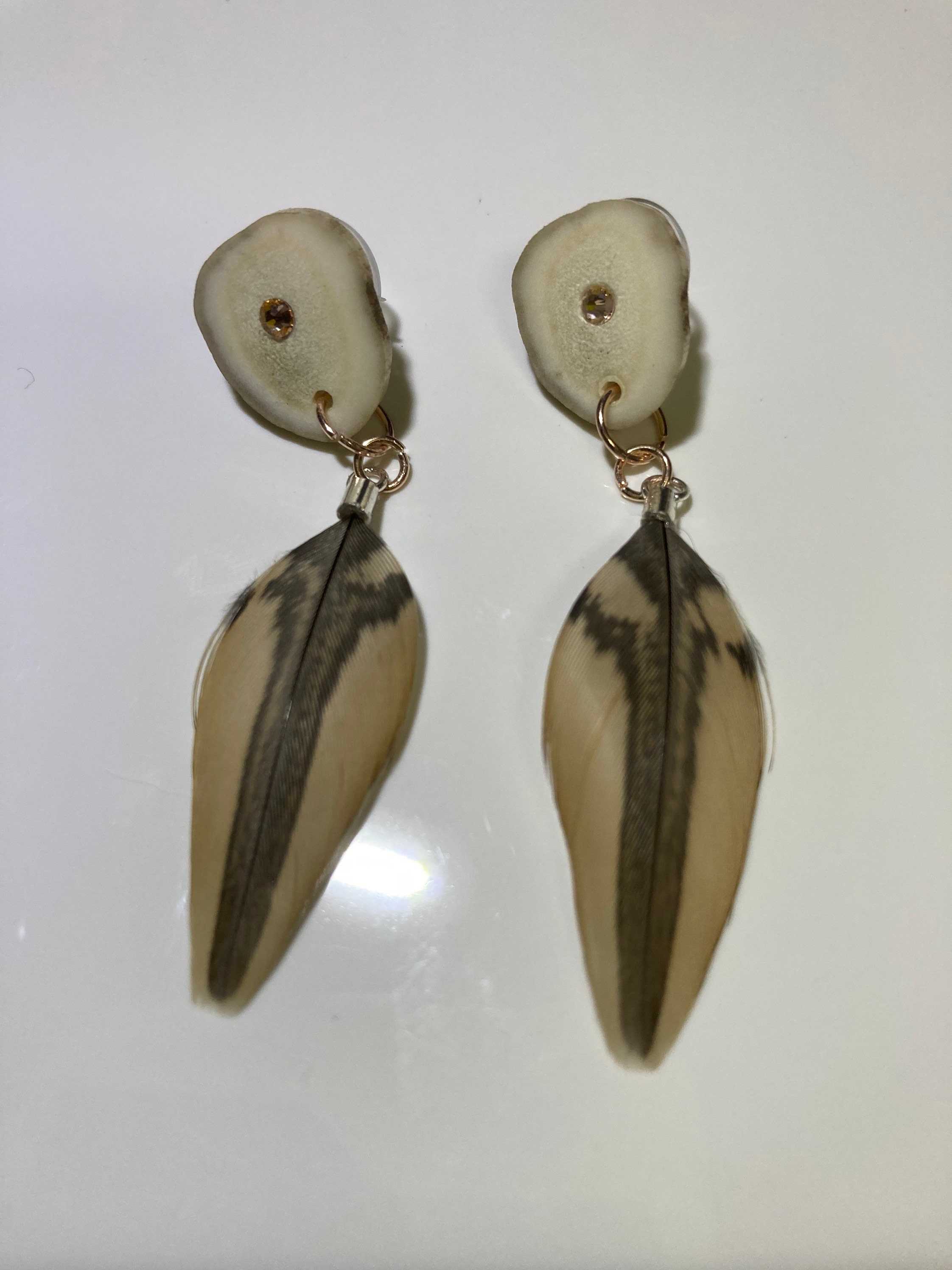 Antler and quail feather earrings | Etsy