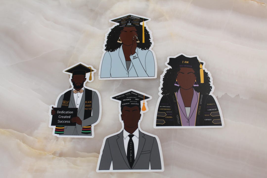 All Black Grad Sticker Bundle, University Student Sticker, Dorm Room ...