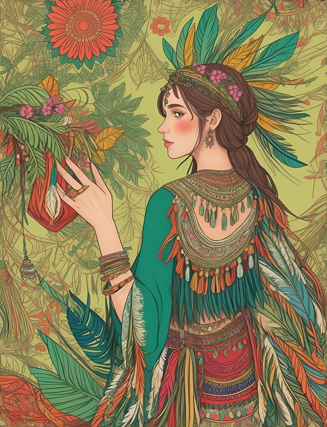 A Set of Boho Style "gypsi Girl" Illustration , Wall Poster, Apparel ...