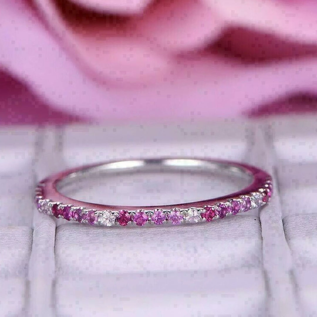 0.50ct Round Pink Sapphire Diamond Half Eternity Band | 14k White Gold ...