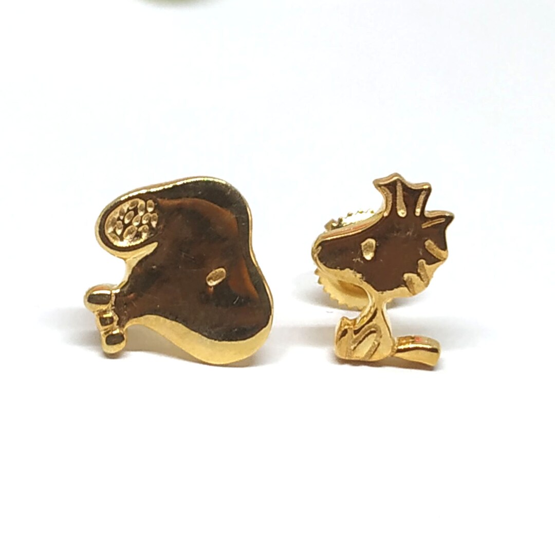 Cartoon Snoopy Woodstock Stud Earrings Screw Back 14K Yellow Gold ...