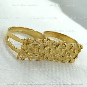 Men's Rectangular Nugget Two Finger Ring Men’s Ring | 14K Yellow Gold ...