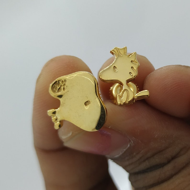 Cartoon Snoopy Woodstock Stud Earrings Screw Back 14K Yellow Gold ...