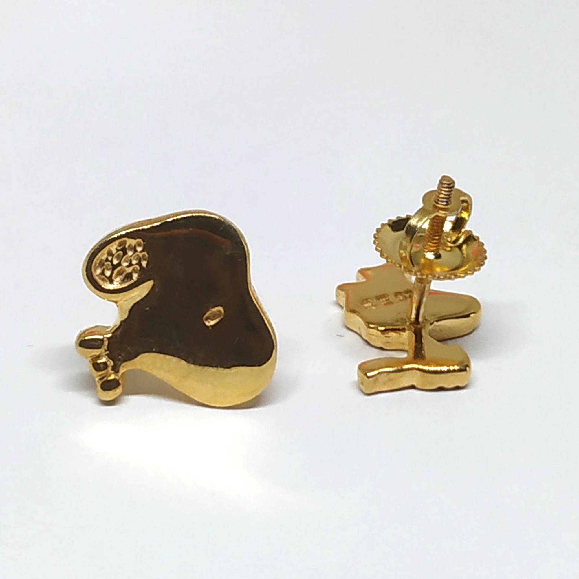 Cartoon Snoopy Woodstock Stud Earrings Screw Back 14K Yellow Gold ...