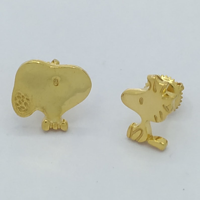 Cartoon Snoopy Woodstock Stud Earrings Screw Back 14K Yellow Gold ...