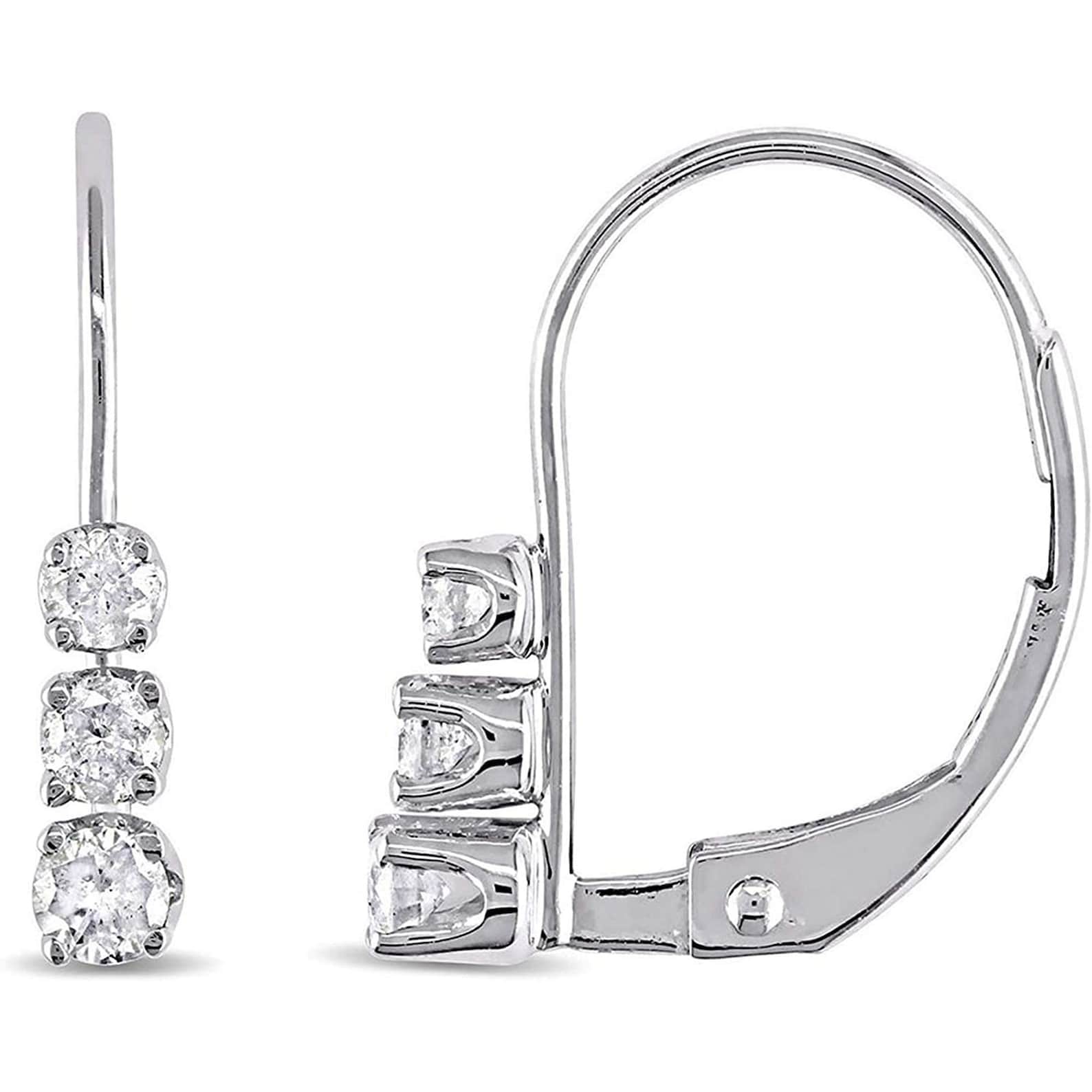 Ladies 3-stone Dangle Earrings 14k Gold Plated Leverback Stone Earring ...