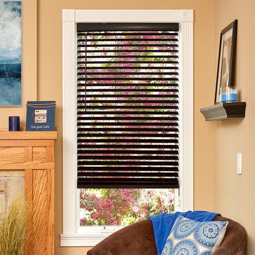 LUMINO Cordless 2 Flat Slat Faux Wood Blinds for Windows L64 W27 Color ...