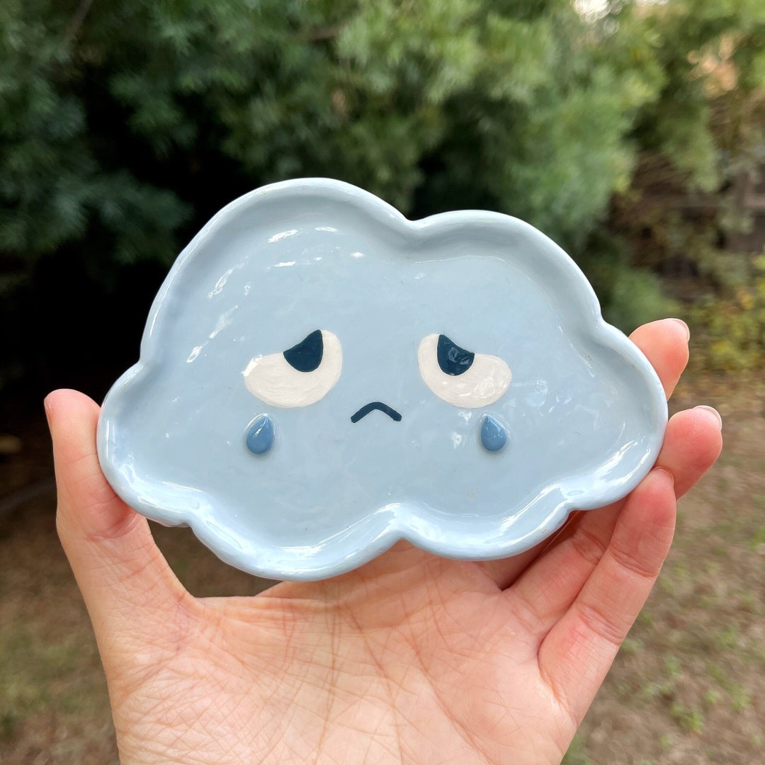 Crying Rain Cloud Trinket Dish Trinket Dish, Cute Trinket Dish, Clay ...