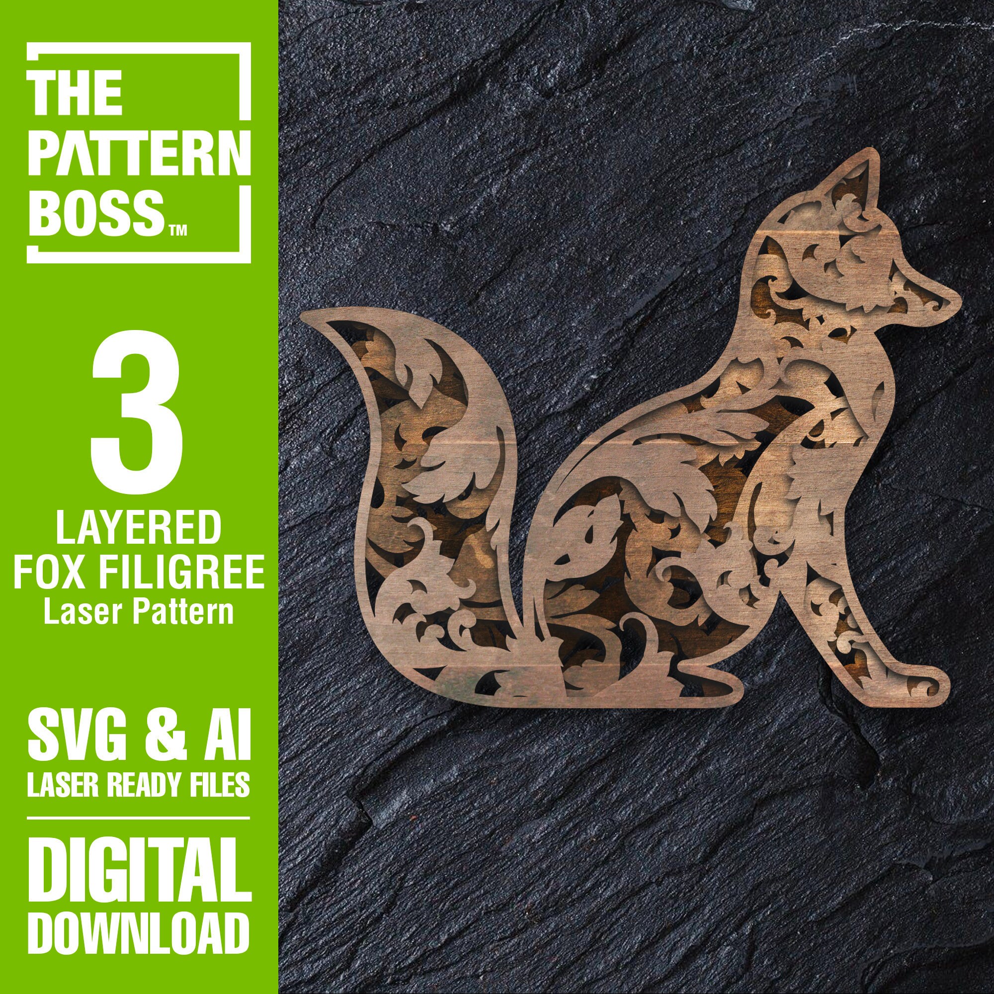 3 Layer Fox Filigree Laser Pattern Wall Art Decor Laser Cut - Etsy