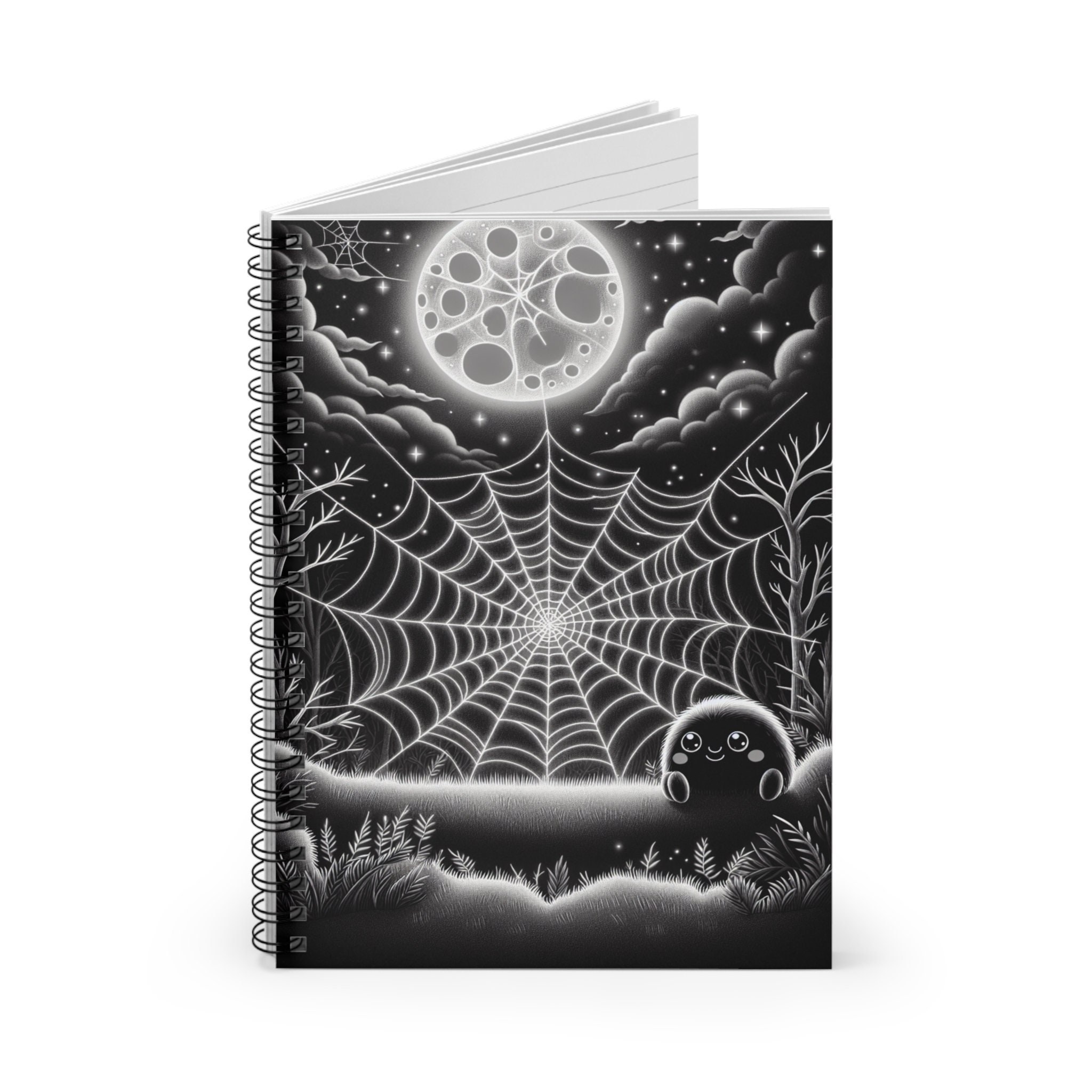 Full Moon Spiderweb & Cute Spider Ruled Line Spiral Notebook - Etsy