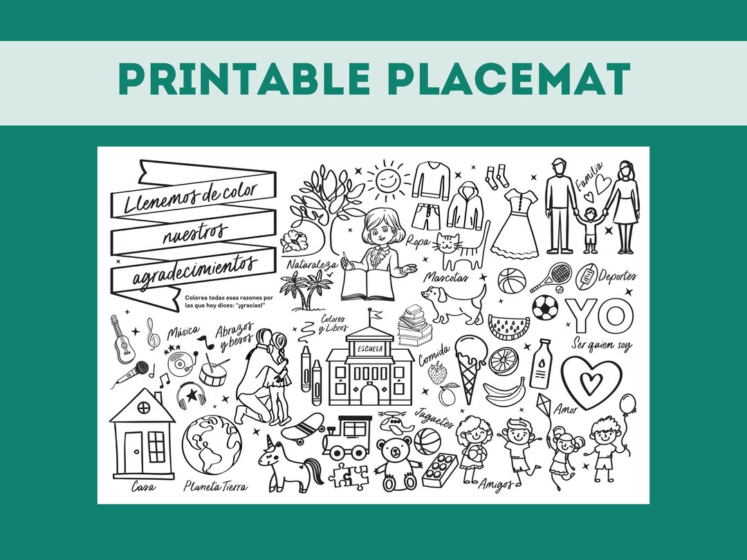 Printable Thanksgiving Placemat Spanish Version PDF Thanksgiving ...