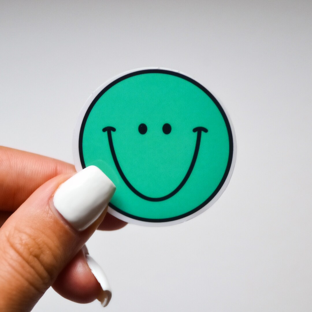 Teal Smiley Face Sticker - Aesthetic Sticker Colorful Stickers Summer ...