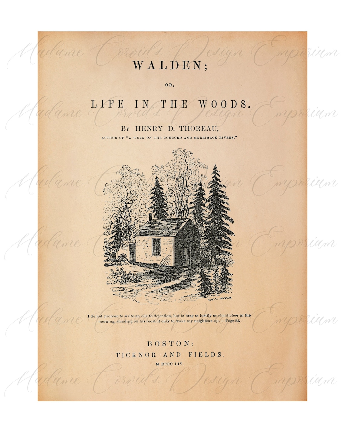 Walden - Life in the Woods Frontispiece - Henry David Thoreau 8x10 ...