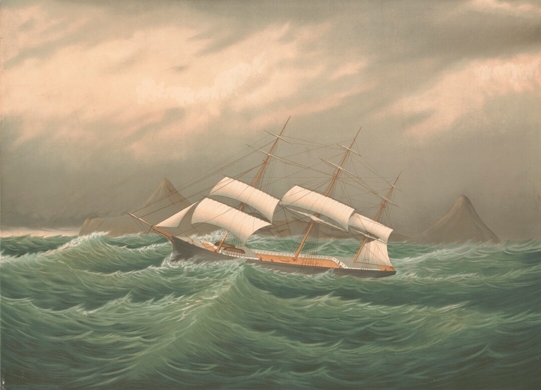 Yacht Poster Print Vintage Sailboat Boat Ocean Race Sailing Ship Sea ...