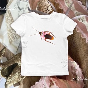 Coquette Cockroach Baby Tee With Pink Ribbon Bow Y2k Graphic Baby Tee ...