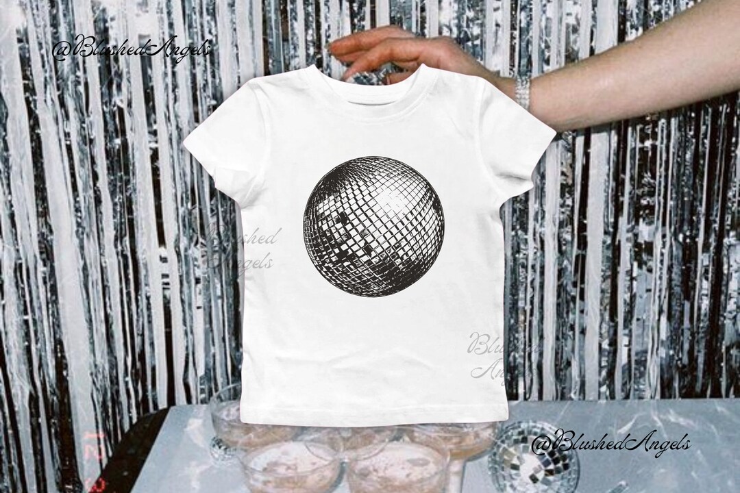Disco Ball Black Outline Print Baby Tee | Coquette Baby Tee, Y2k ...