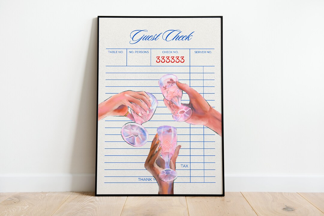 DIGITAL FILE: Retro Guest Check Painted Drinks Art Print Poster Wall ...