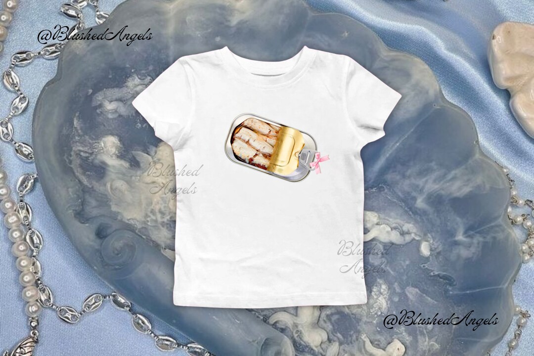 Sardines Canned Fish Baby Tee With Pink Ribbon Bow Y2k Graphic Baby Tee ...