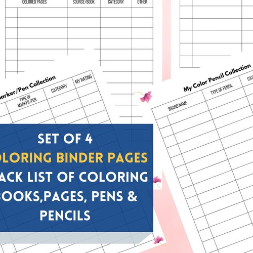 Coloring Binder Chart Track & List Pencils Pens Books - Etsy