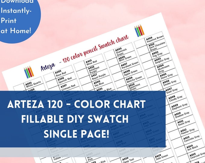 Arteza 120 Color Chart Colored Pencil Chart Arteza Professional ...