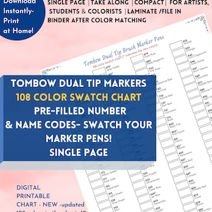 Tombow Marker Pen 108 Swatch Chart Semi Filled Color Chart - Etsy