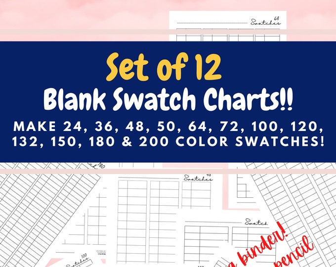 Set of 12 Blank Color Swatch Charts Digital PDF 12 Pages Make Color ...