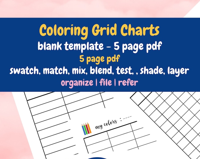 Coloring Grids Chart DIY PDF Printables 5 Pages Template Swatch, Color ...