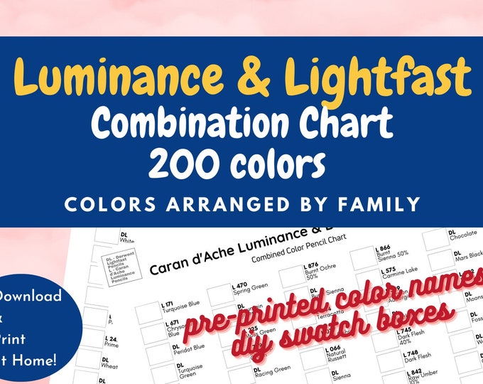 Luminance and Lightfast Combination Color Chart 200 Colors Pre-printed ...