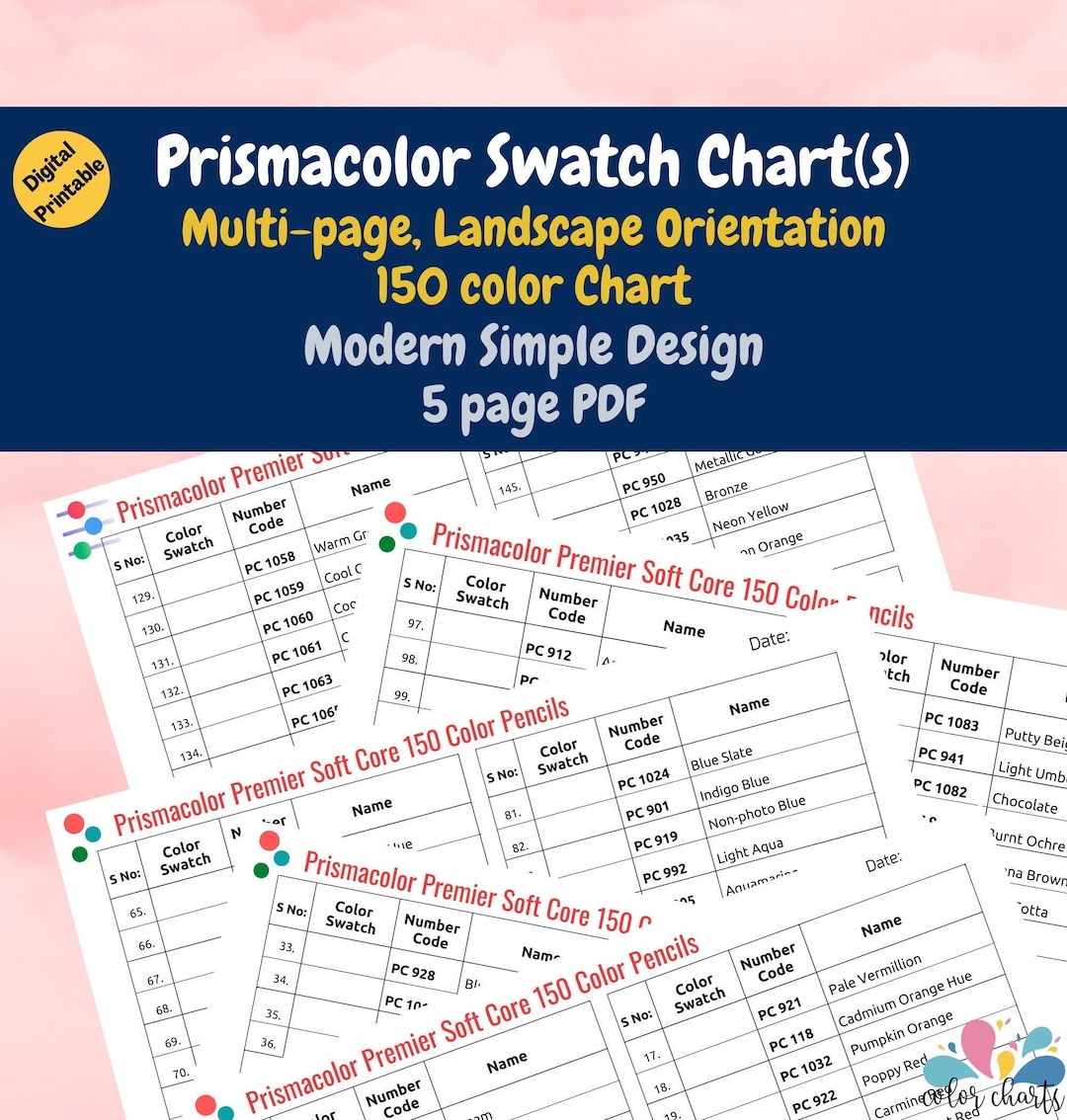 Prismacolor Pencil Color Chart 150 Colors Digital PDF - Etsy