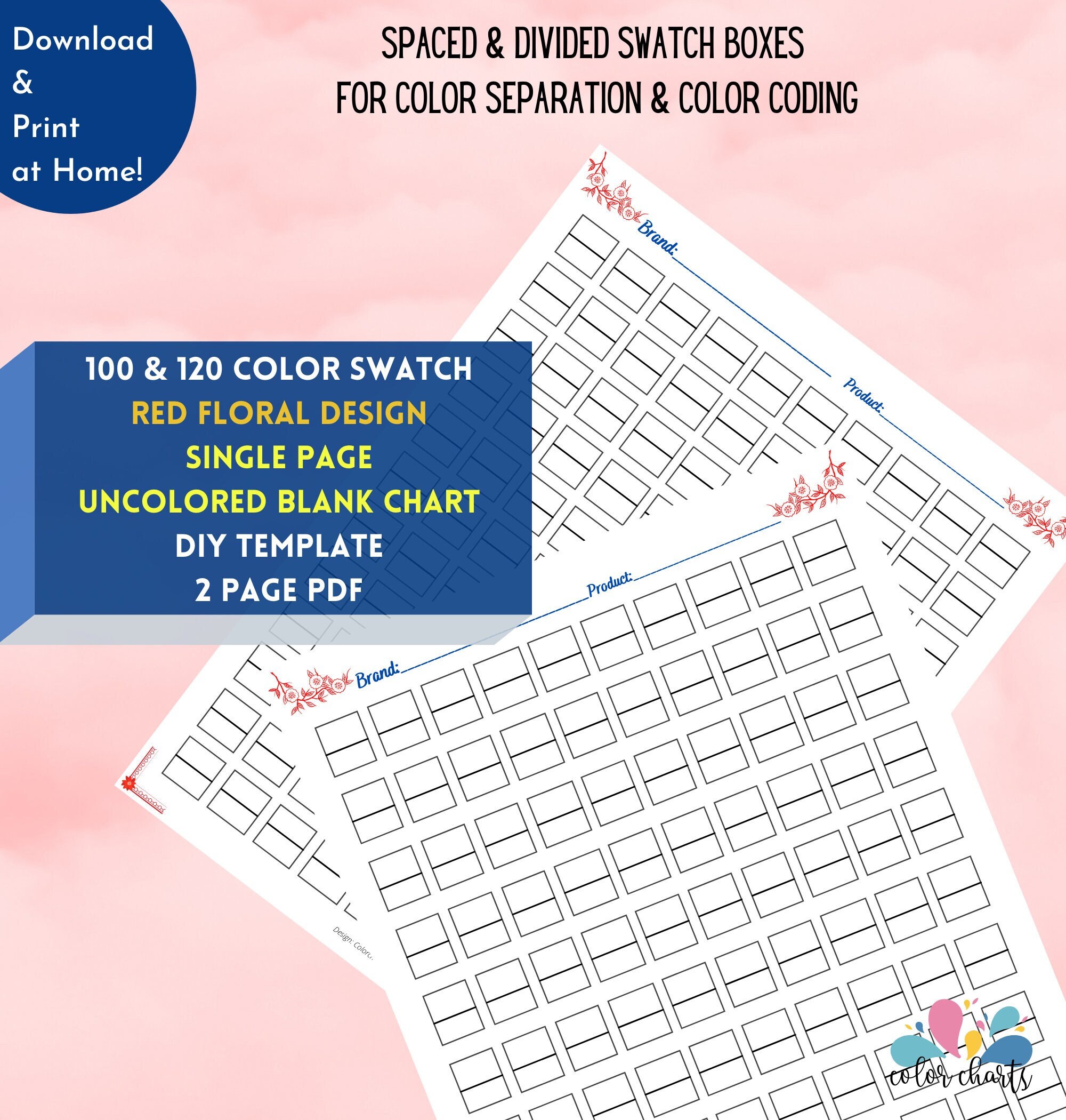 Blank Color Swatch Charts Set of 2 Printable PDF Red - Etsy