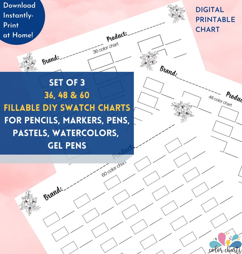 Color Swatch Charts 36 48 and 60 Set of 3 Colour Charts - Etsy