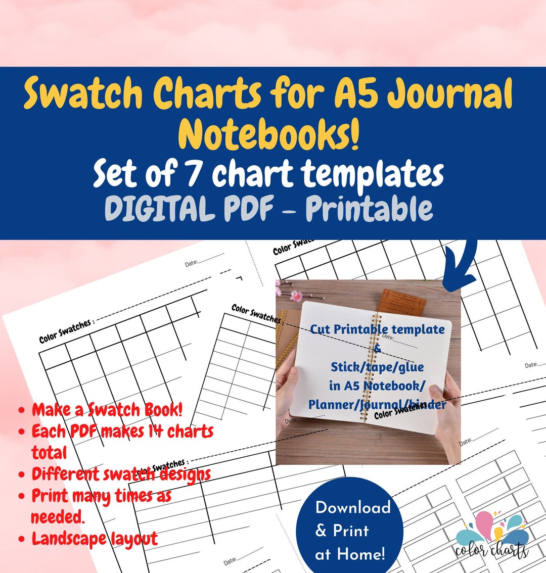 Charts for A5 Notebook Planner Blank Color Swatch Template - Etsy